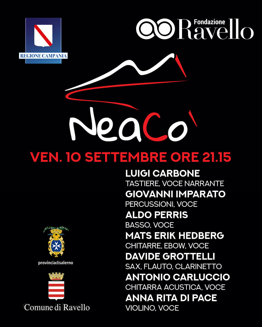 NeaCo’ in concert - Ven, Set 10, 2021 @ 21:15 - Ravello - Costiera ...